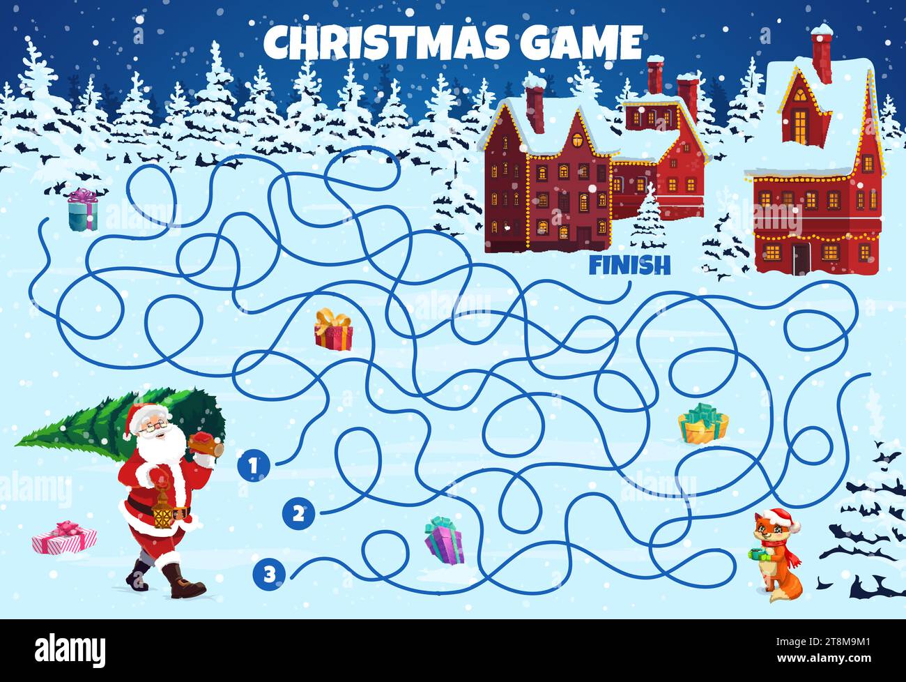 Christmas labyrinth maze for children fun and recreation. Kids vector ...