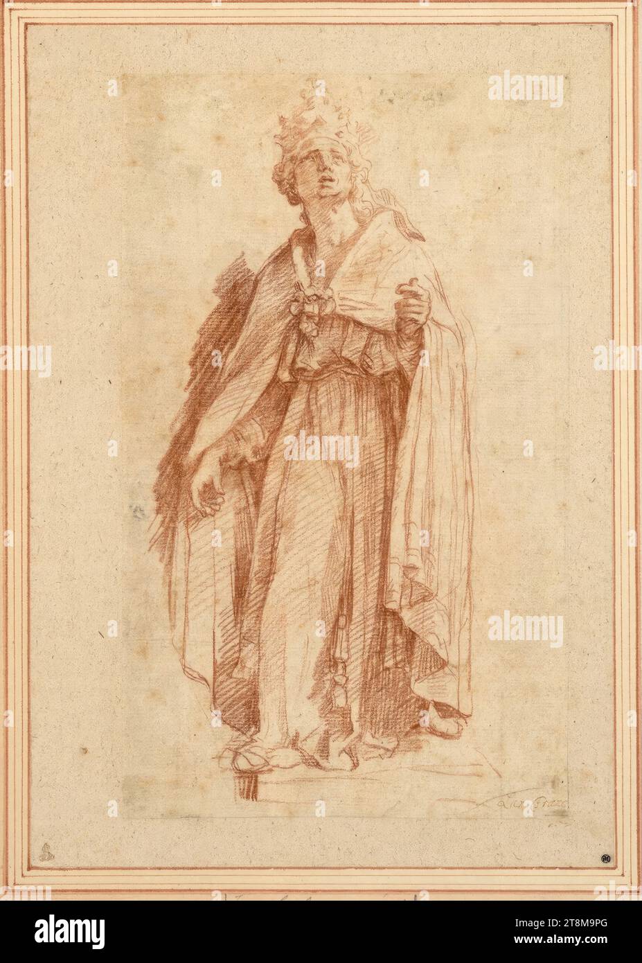 Religion Personified, Anonymous, Drawing, Red Chalk; the sheet mounted ...