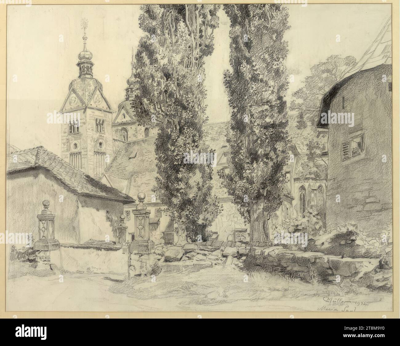 Maria Saal, Carl Müller (Vienna 1862 - 1938 Vienna), 1932, drawing ...