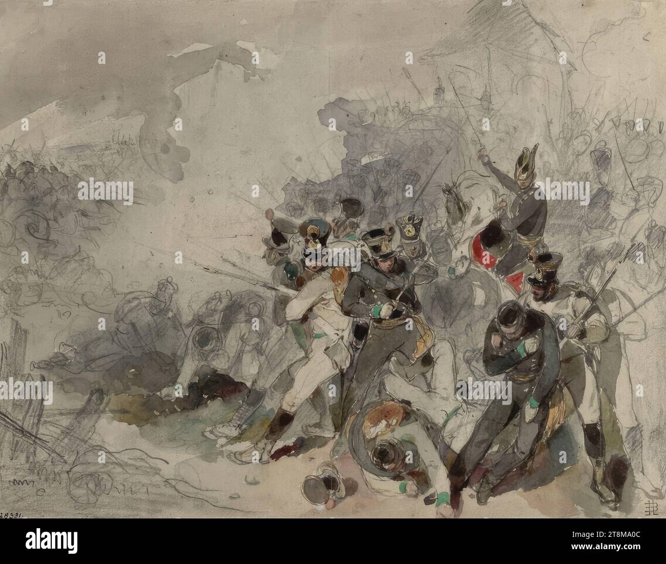 Battle scene from the wars of liberation (the Austrian infantry fends ...