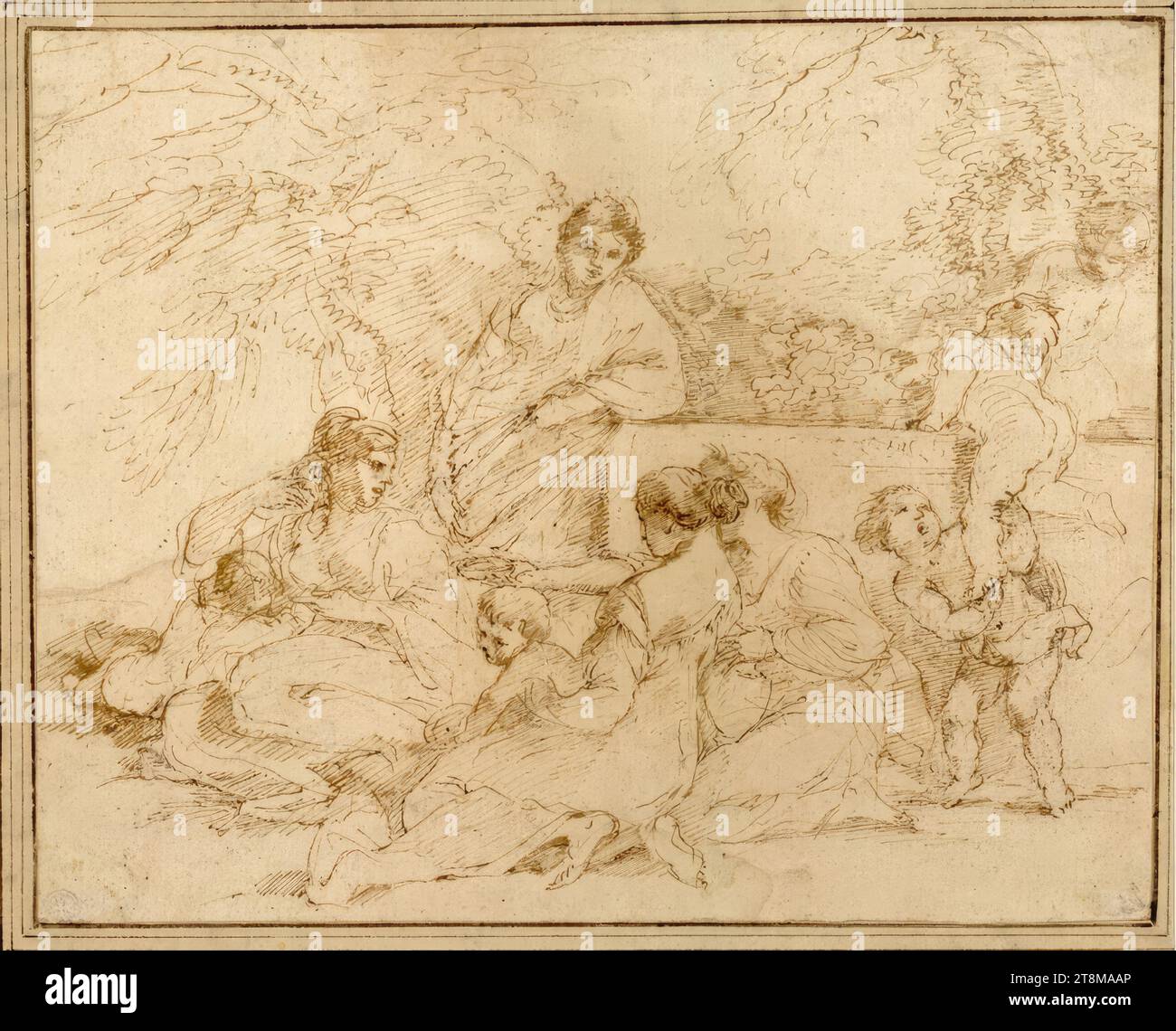 Allegory of Spring. Four women with five children playing are resting ...