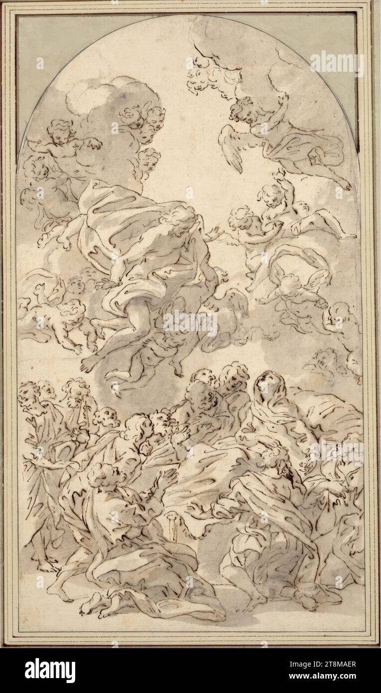 The Death of Mary, Anonymous, Drawing, Pen; gray wash; cut out round at ...