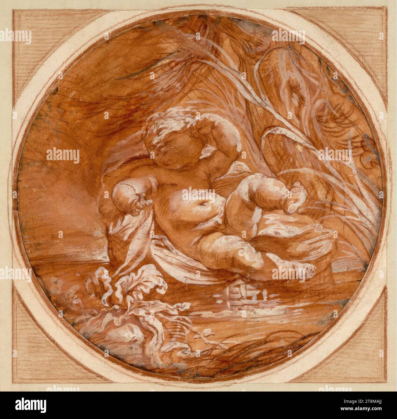 The Moses boy in a rush basket (tondo), Bartolomeo Biscaino (Genoa 1629 ...