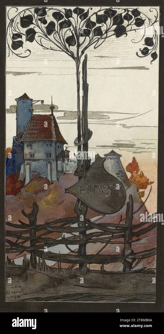 Allegory of autumn with a landscape view of a castle, Léo Schnug ...