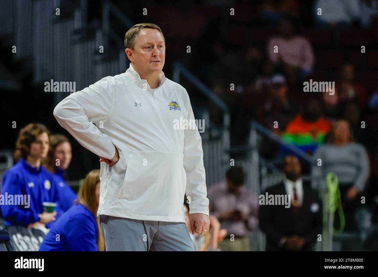 South Dakota State head coach Aaron Johnston watches his team play ...