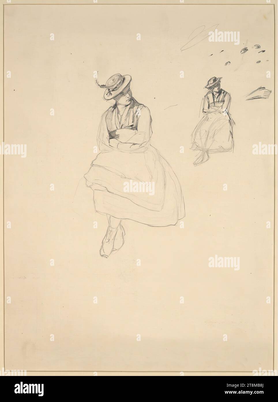 Two studies of a seated peasant girl, hand, eyes, Carl Goebel (Vienna ...
