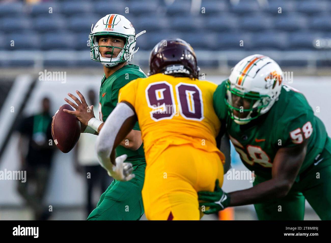 ORLANDO, FL - NOVEMBER 18: FAMU quarterback Jeremy Moussa (8) attempts ...