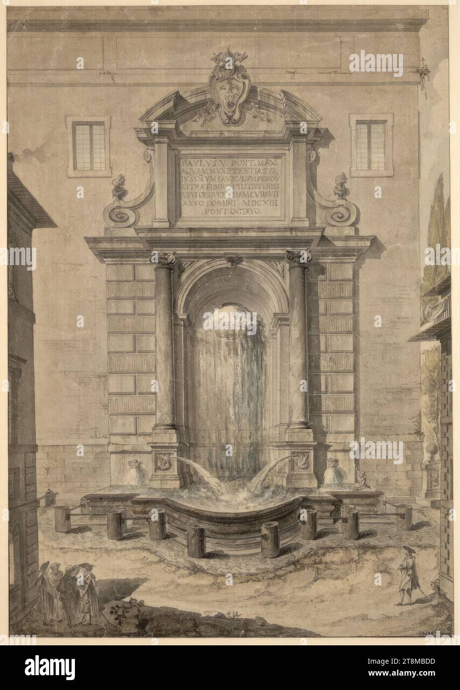 Roman fountain. In the cartouche of the fountain 'PAULUS V PONT. MAX ...