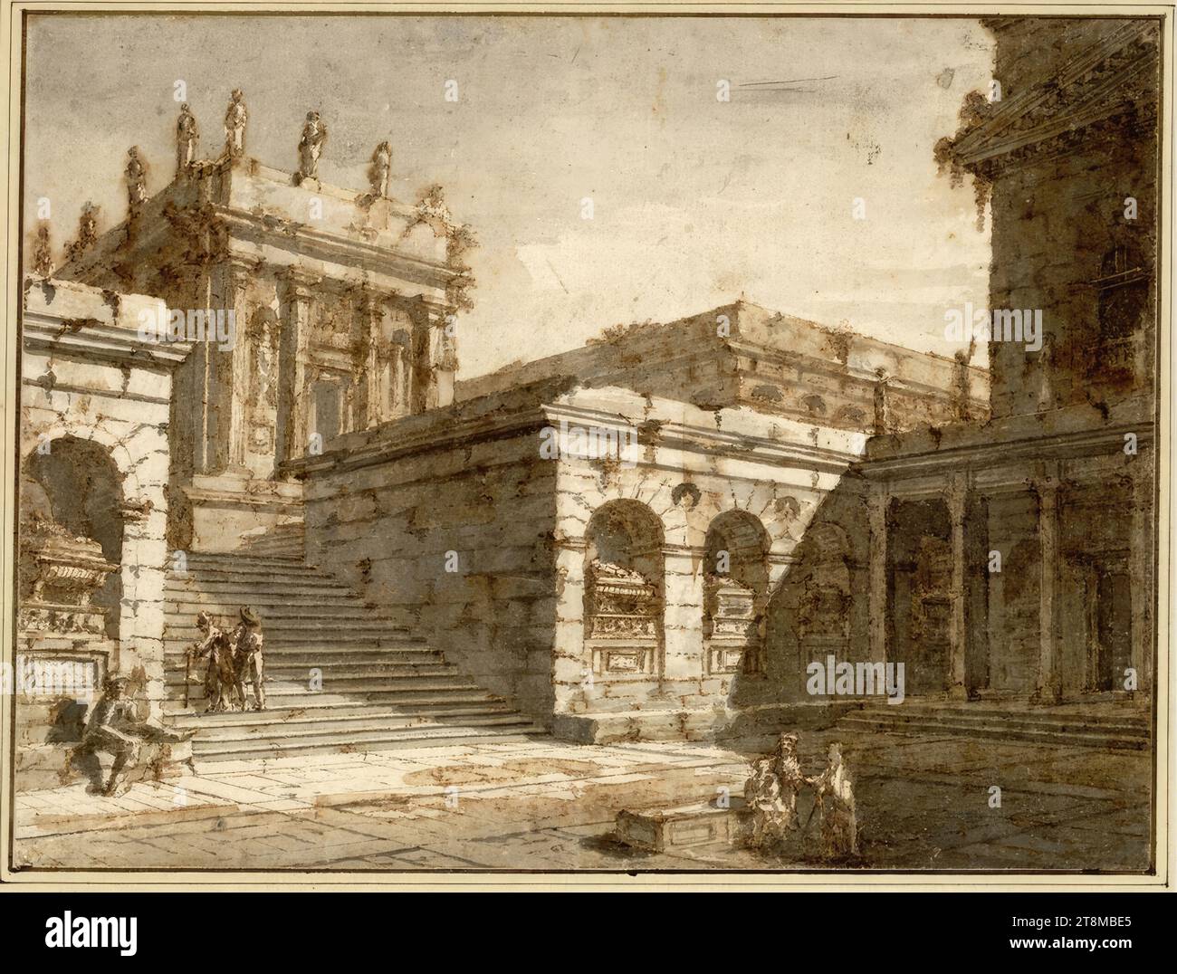 Courtyard of a magnificent Roman building at the foot of a staircase ...