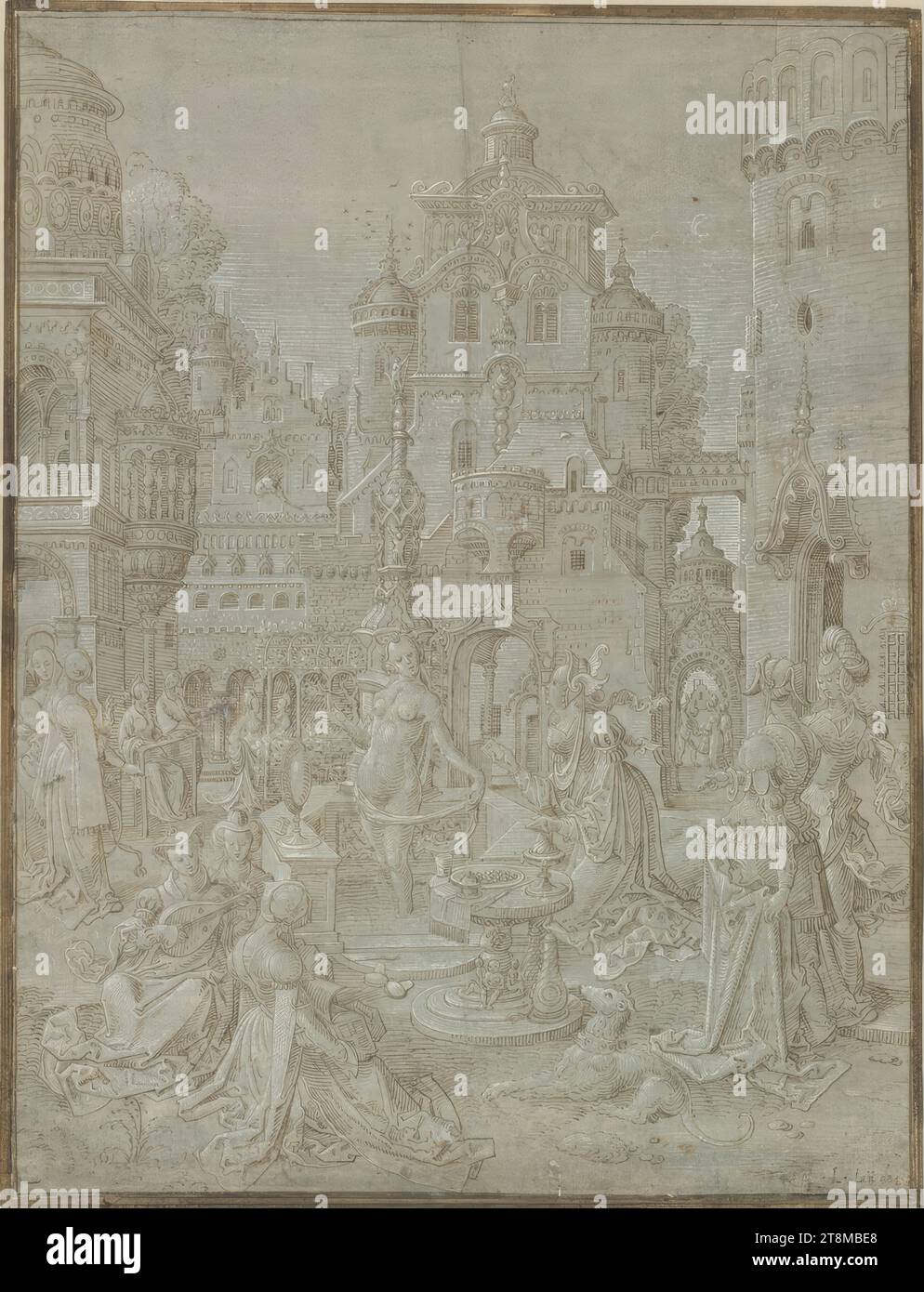 Bathsheba bathing, Antwerp mannerist, around 1520, drawing, pen and ink ...
