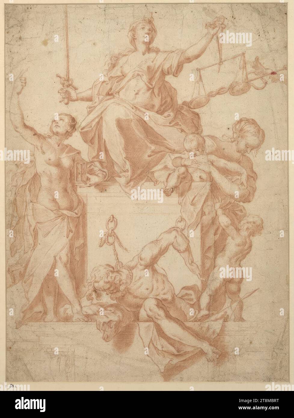 Allegorical representation with Justice, anonymous, drawing, sanguine ...