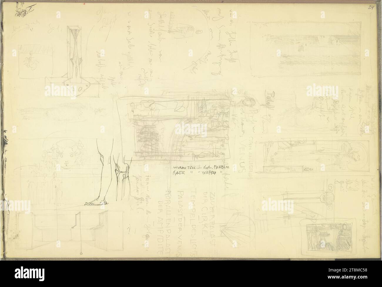 Detailed studies for the 'Palace of Venus', notes: 'MAGIC PALACE OF ...