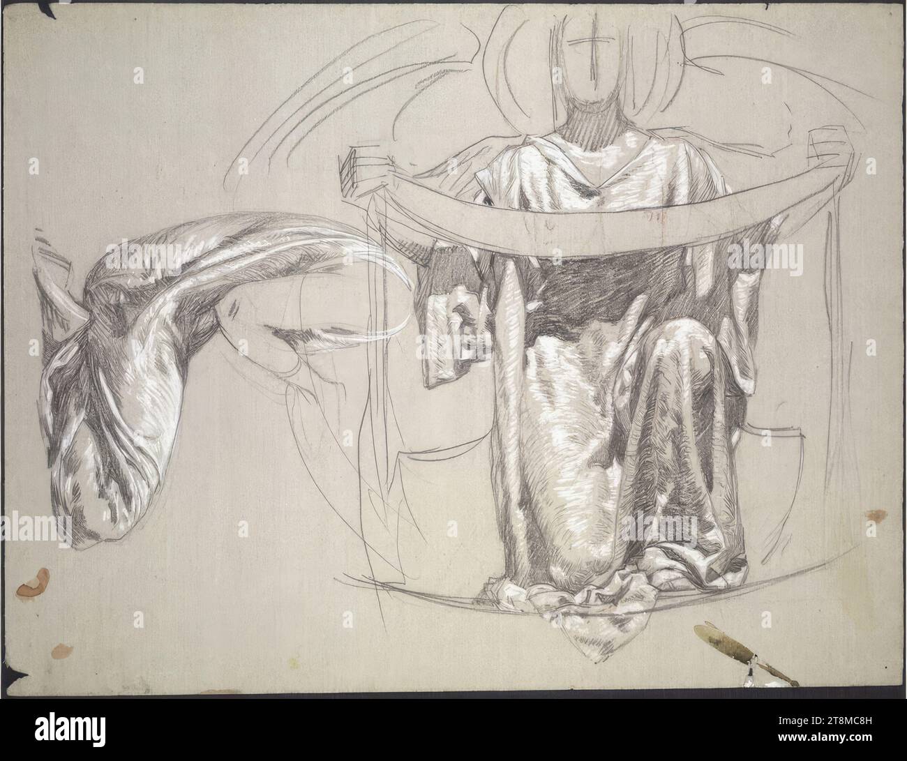 Seated female saint, study of a kneeling woman, sketch portfolio with ...