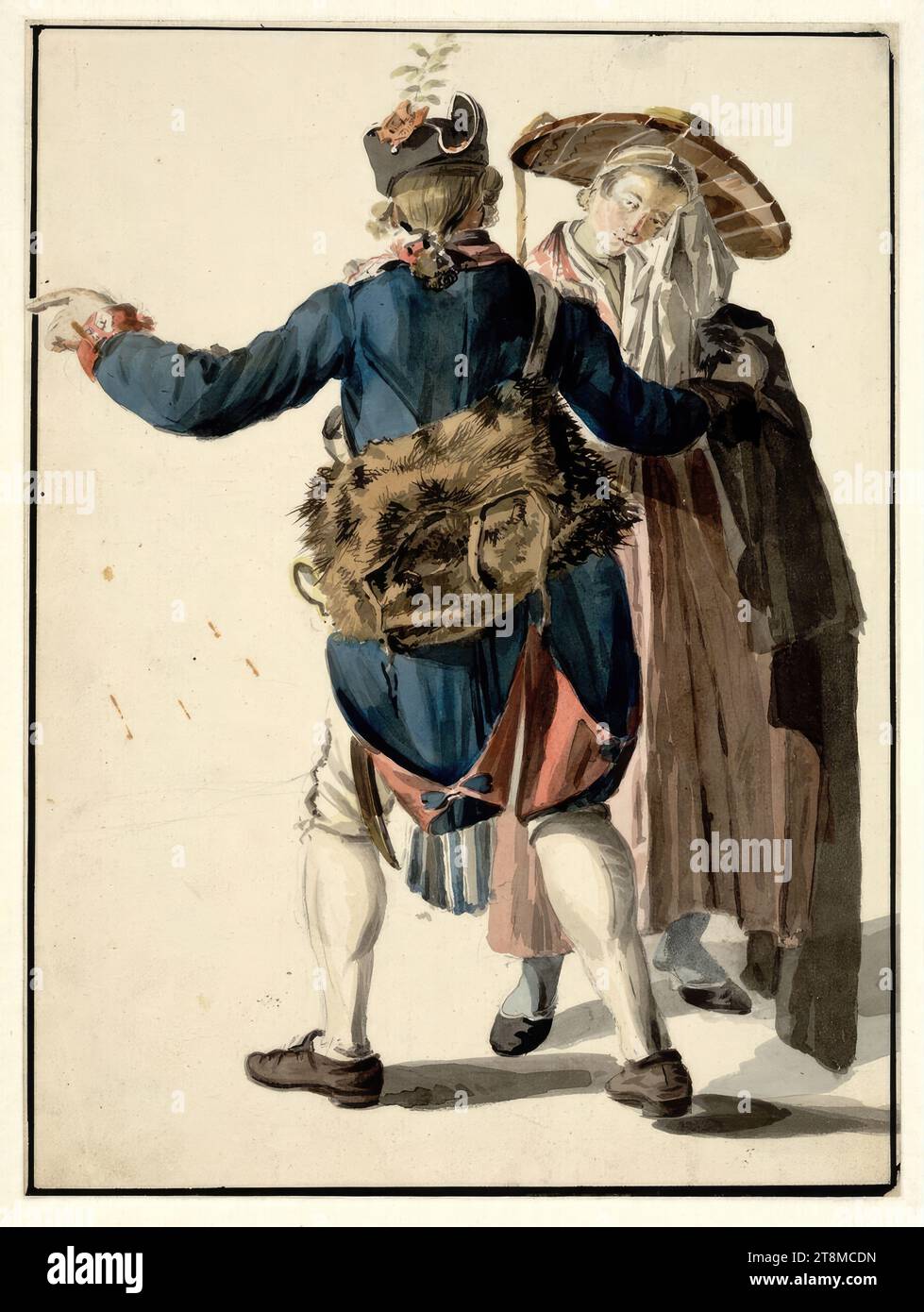 A soldier bids farewell to a young woman, Johann Jakob Biedermann ...