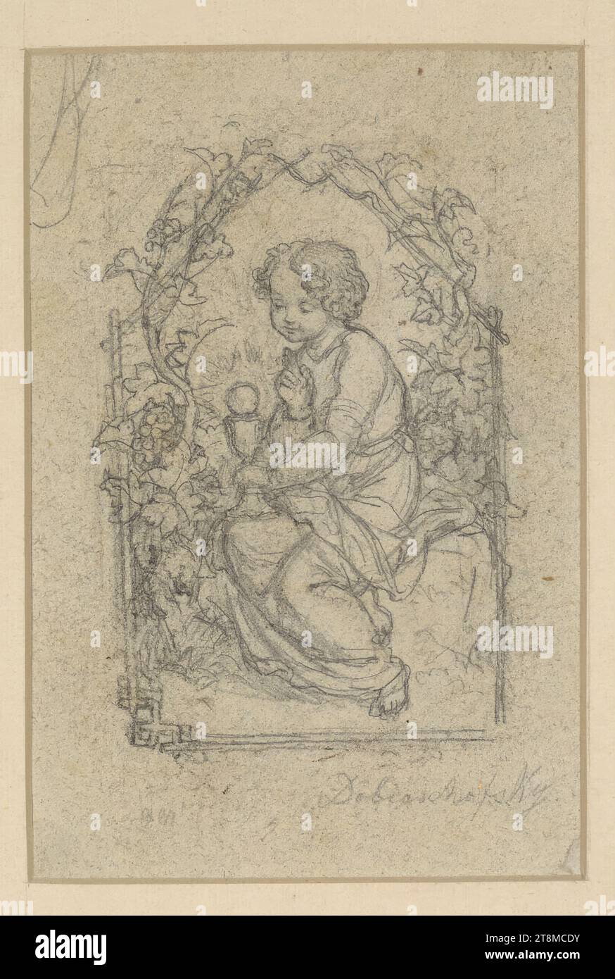 Infant Jesus with the chalice in a frame of vine leaves, Franz Joseph ...