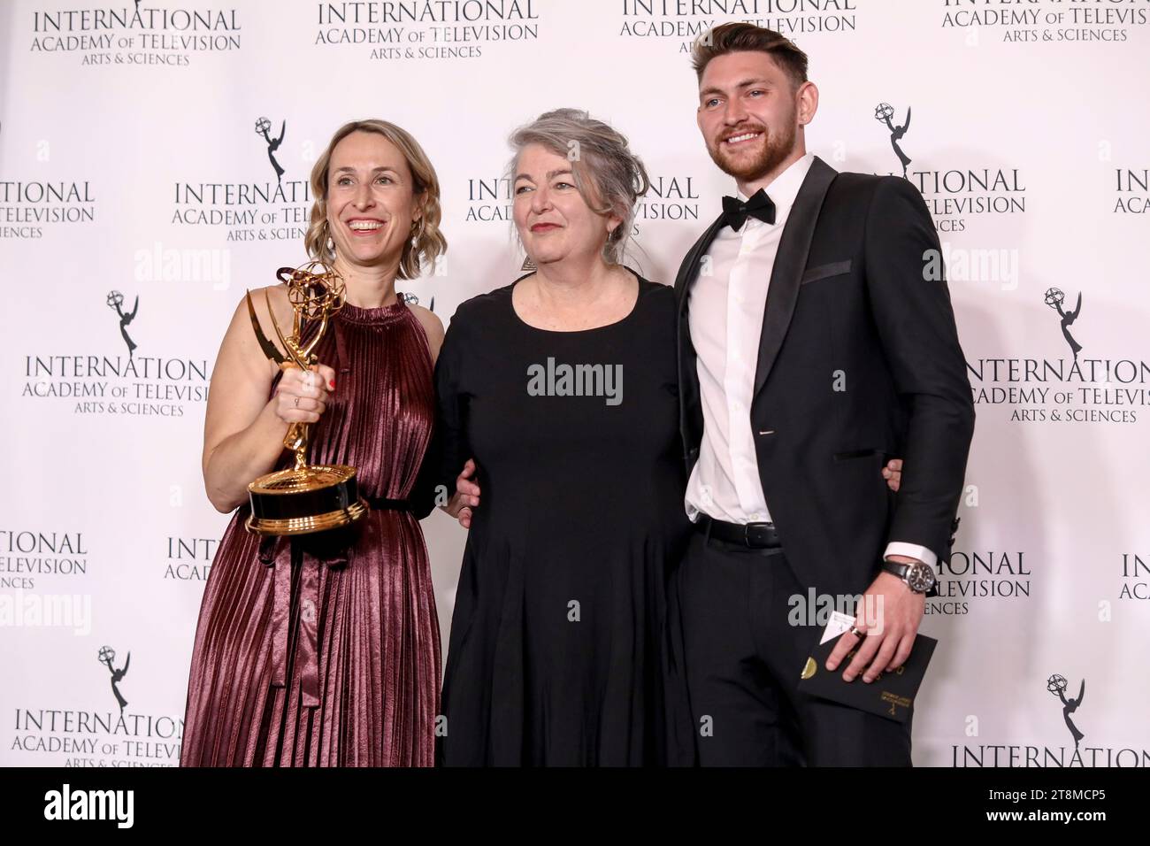 Jo-anne McGowan, from left, Harley Windsor and Blayke Hoffman pose in the press room with the ...