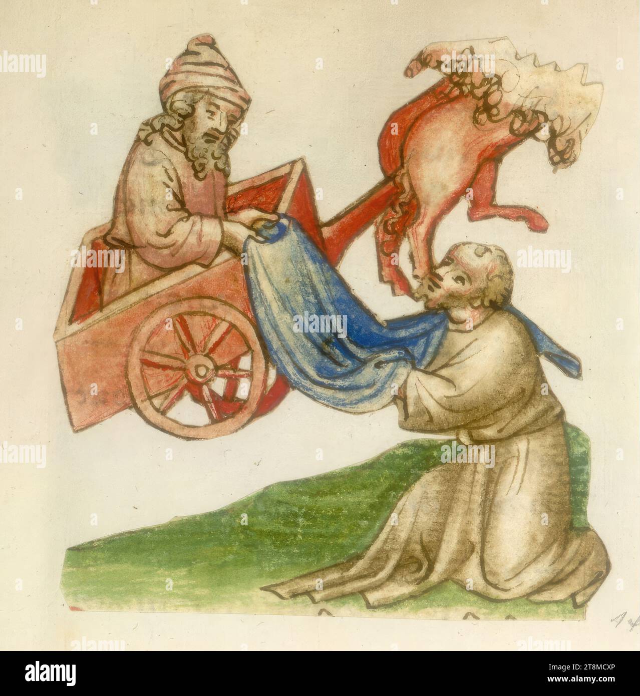 Elijah presents a robe to a kneeling man, History Bible, Anonymous ...