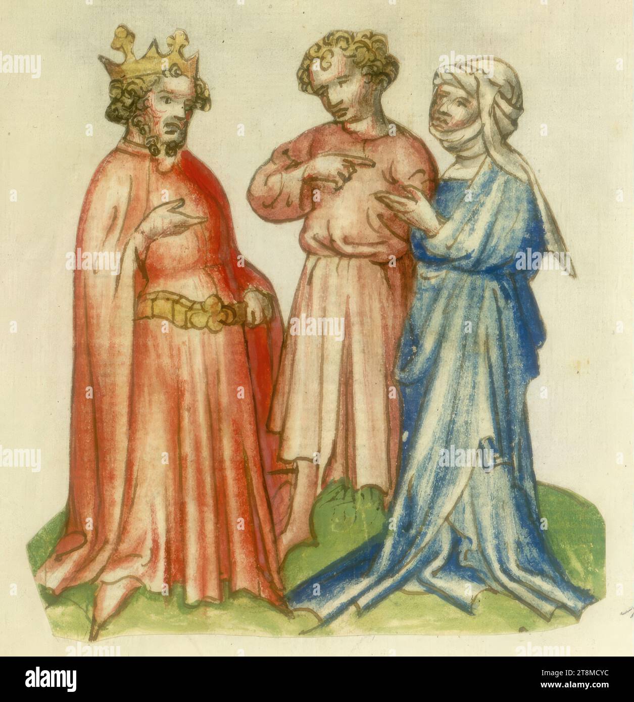 Court Scene, History Bible, Anonymous, 1420-1430, Drawing, Colored pen ...