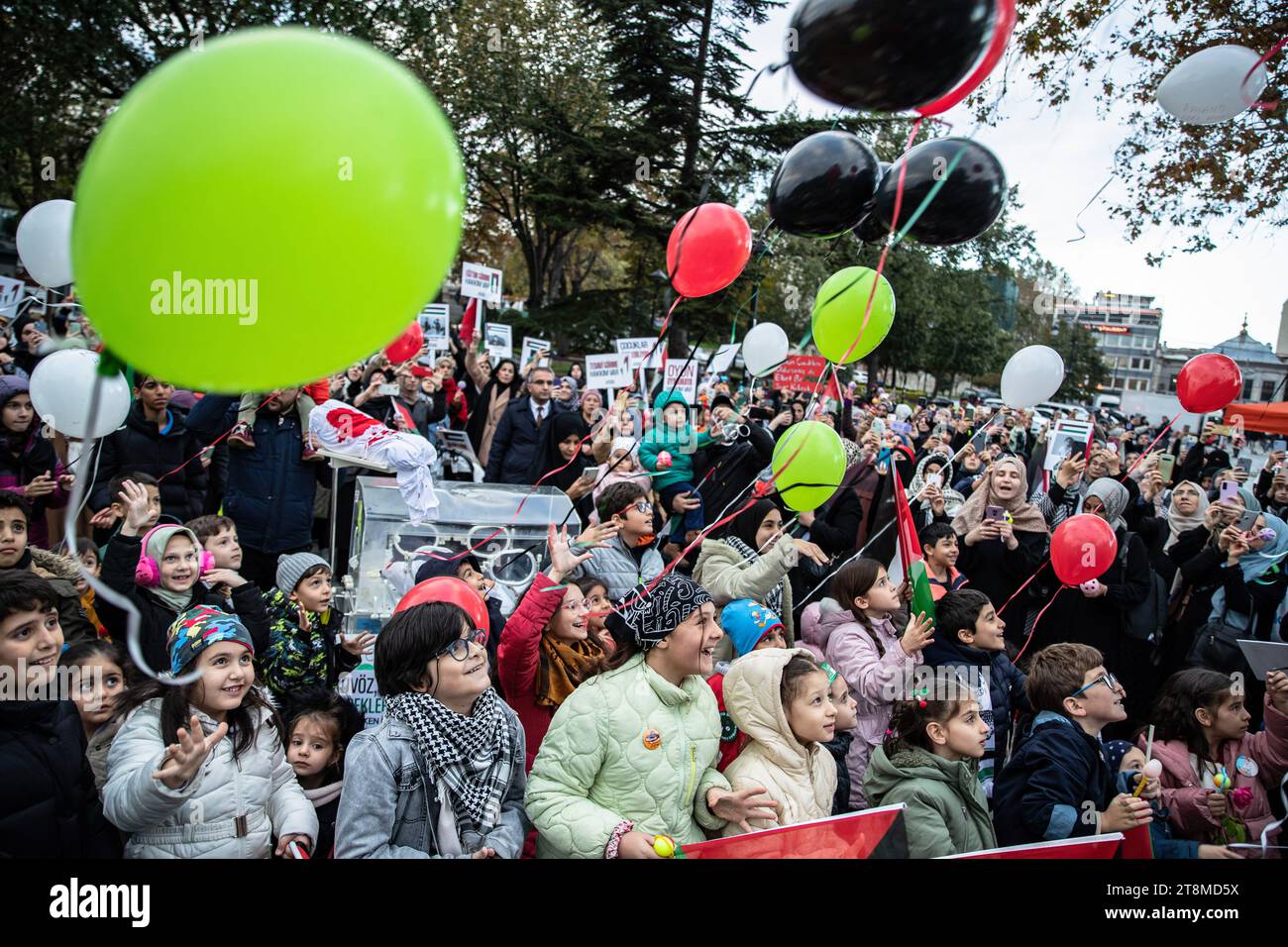 Istanbul, Turkey. 20th Nov, 2023. Protesters hold balloons to be ...