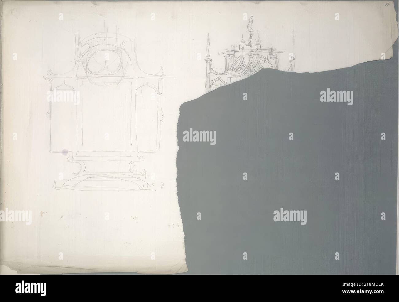 Architectural sketch of an altarpiece (exact execution of the same torn ...