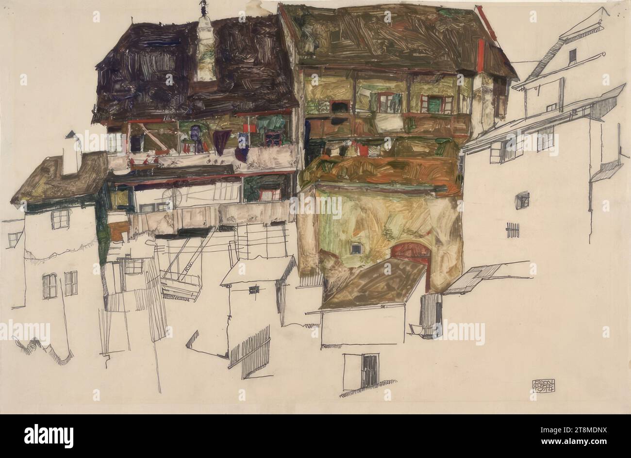 Old houses in Krumau, Egon Schiele (Tulln 1890 - 1918 Vienna), 1914 ...