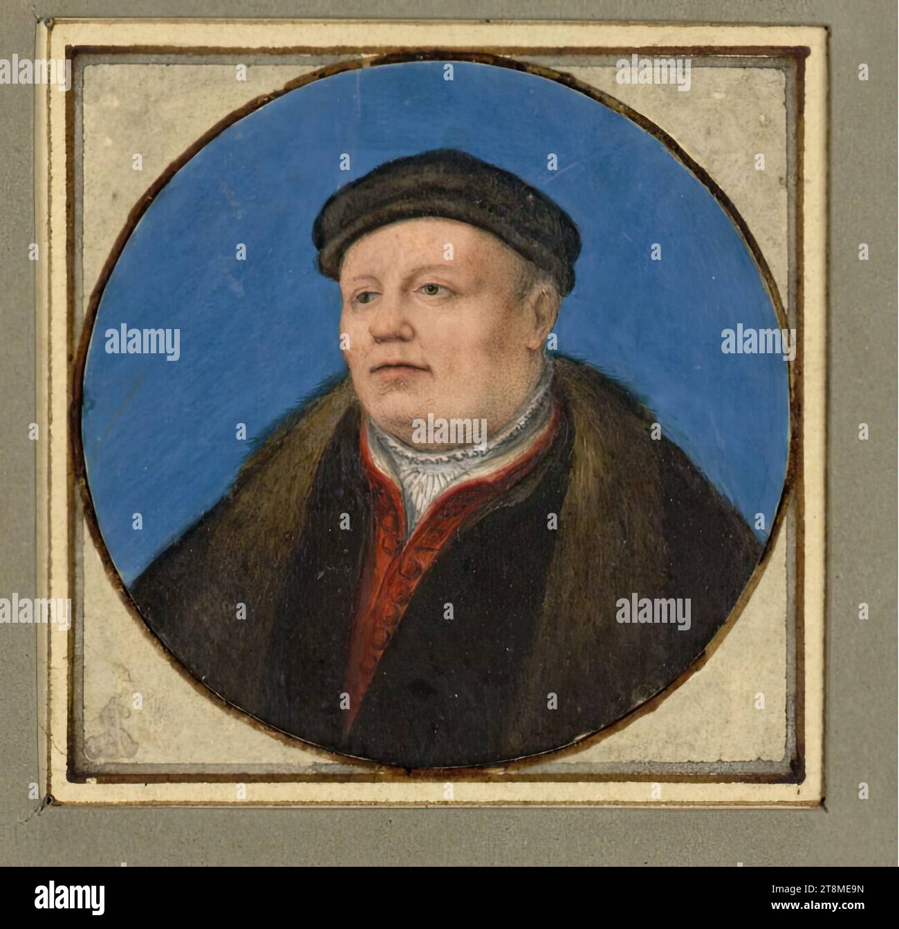 Portrait of a beardless, fat man, after 1517, drawing, body color on ...