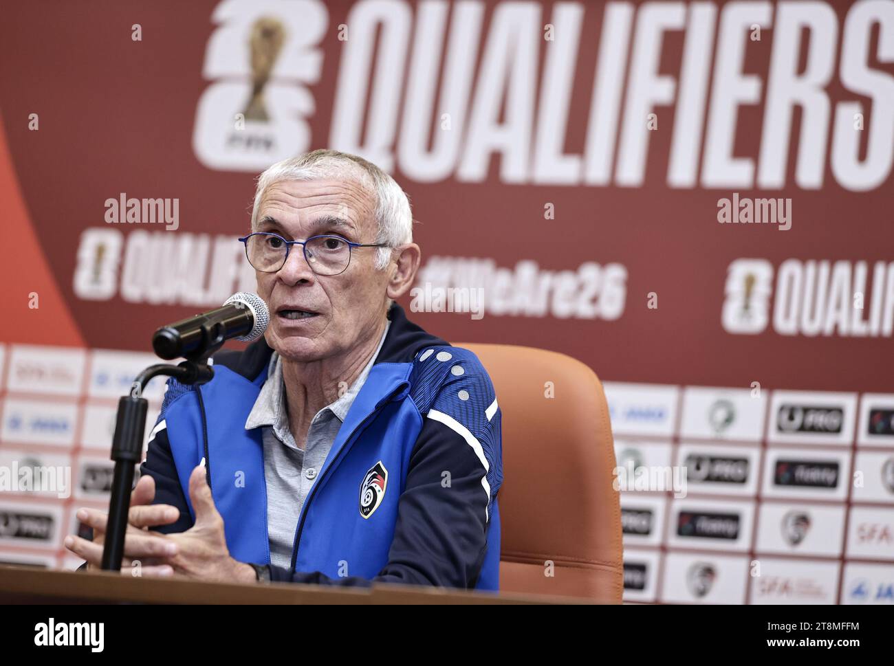 Syria head coach Hector Cuper attends a press conference in Jeddah ...