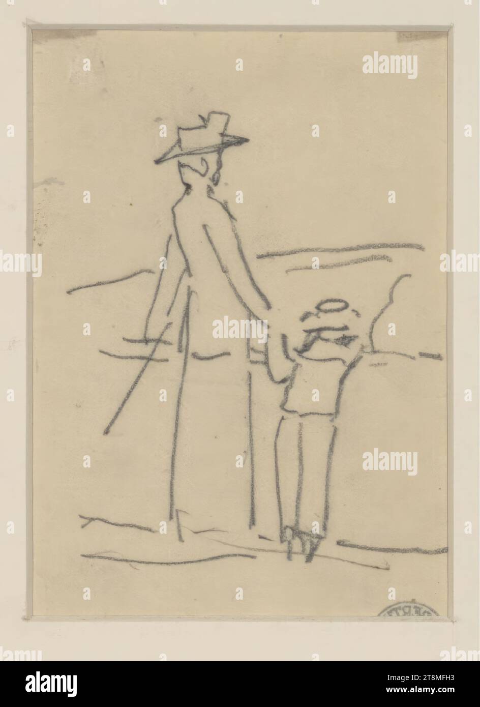 Lady and boy, Hermann Heller (Vienna 1866 - 1949 Klagenfurt), drawing ...