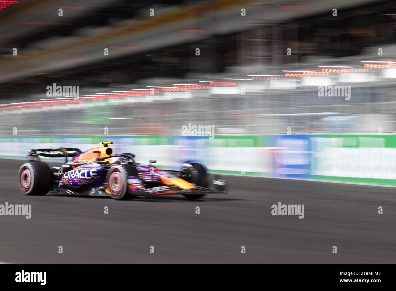 Las Vegas, USA. 18th Nov, 2023. Red Bull driver Sergio Perez, of Mexico, drives on the Las Vegas ...
