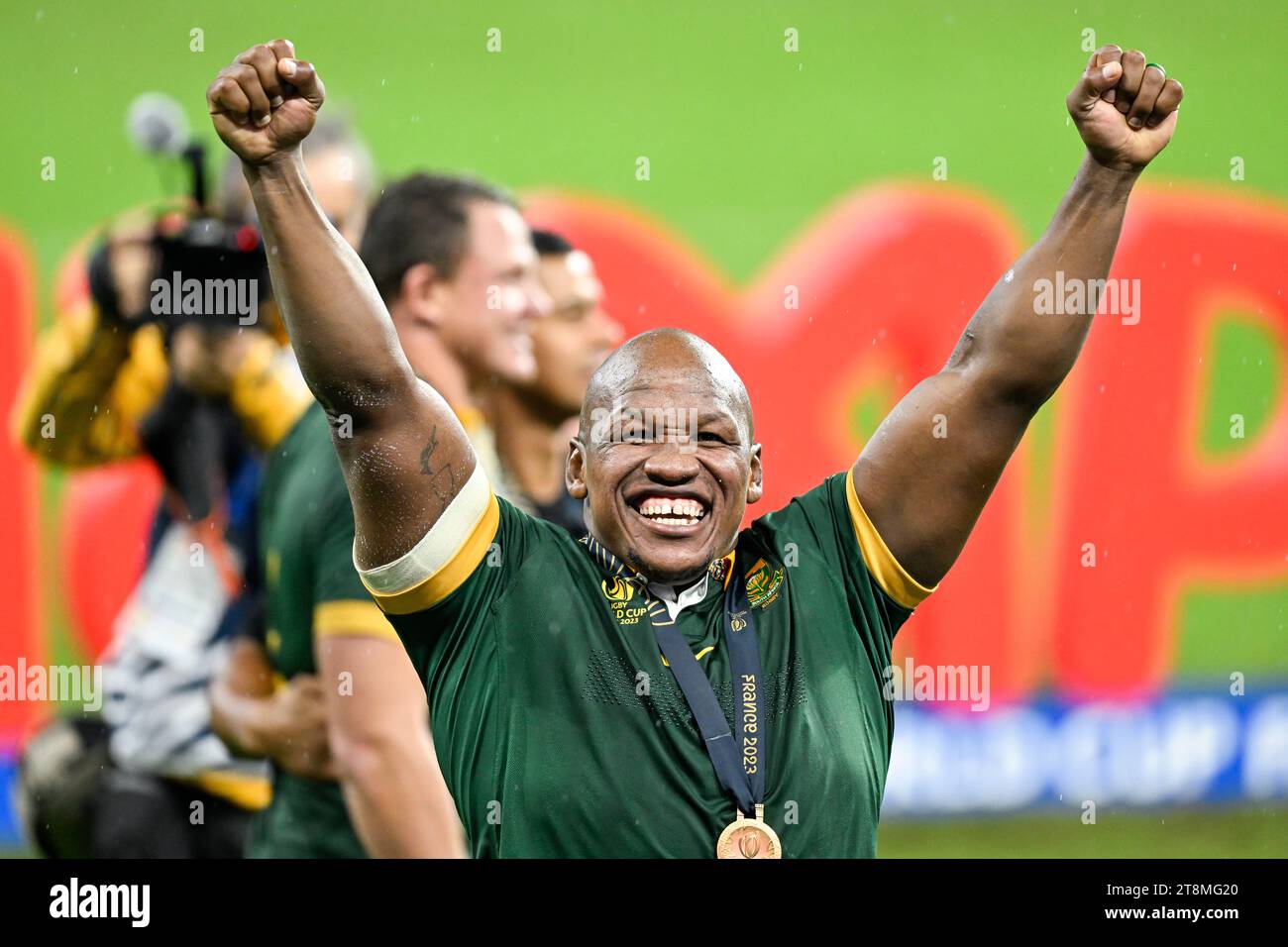 Mbongeni Bongi Mbonambi celebrating victory during the Rugby union ...