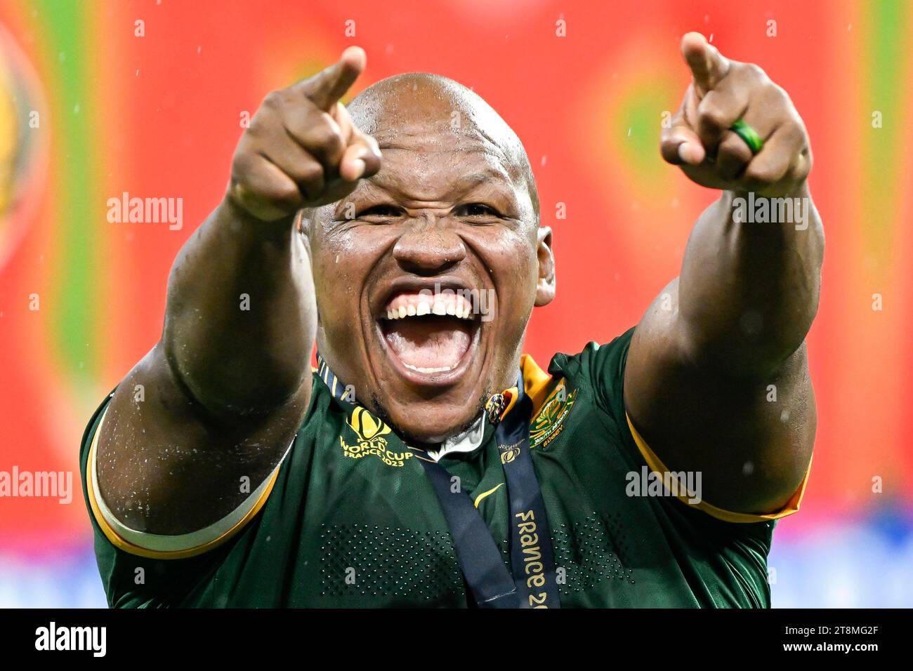 Mbongeni Bongi Mbonambi celebrating victory during the Rugby union ...