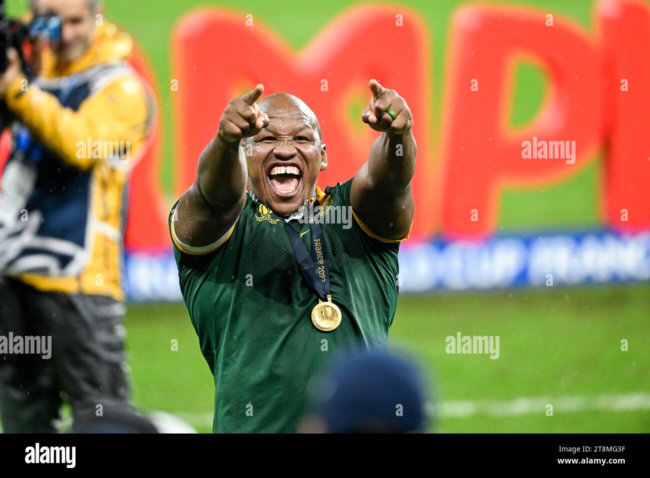 Mbongeni Bongi Mbonambi celebrating victory during the Rugby union ...