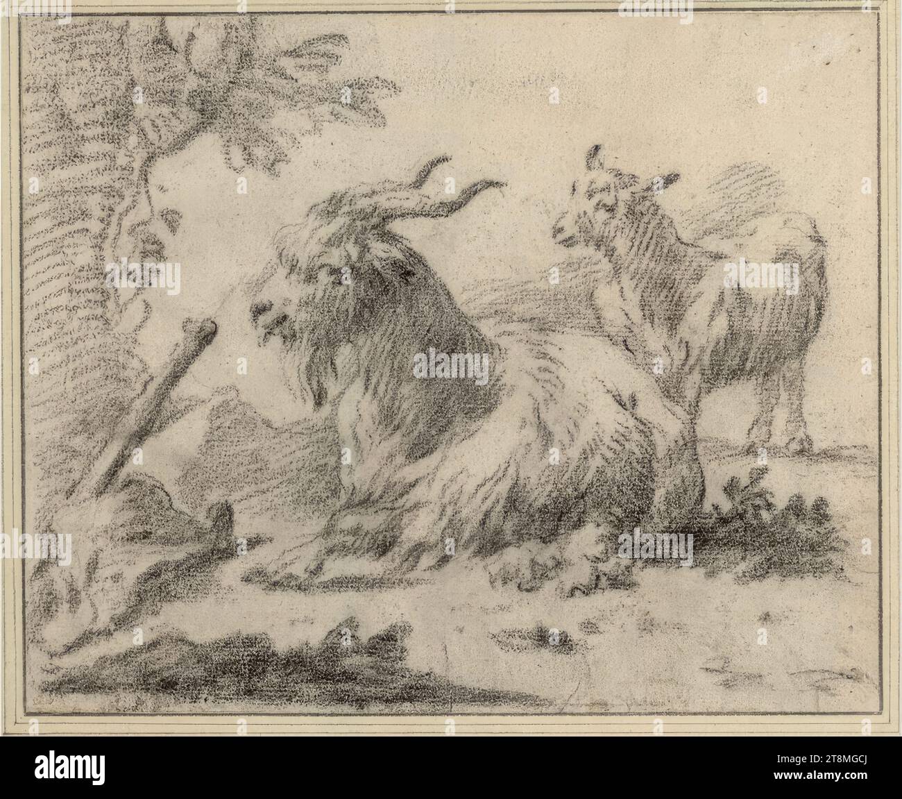 Reclining billy goat and standing sheep, Philipp Peter Roos (Frankfurt ...