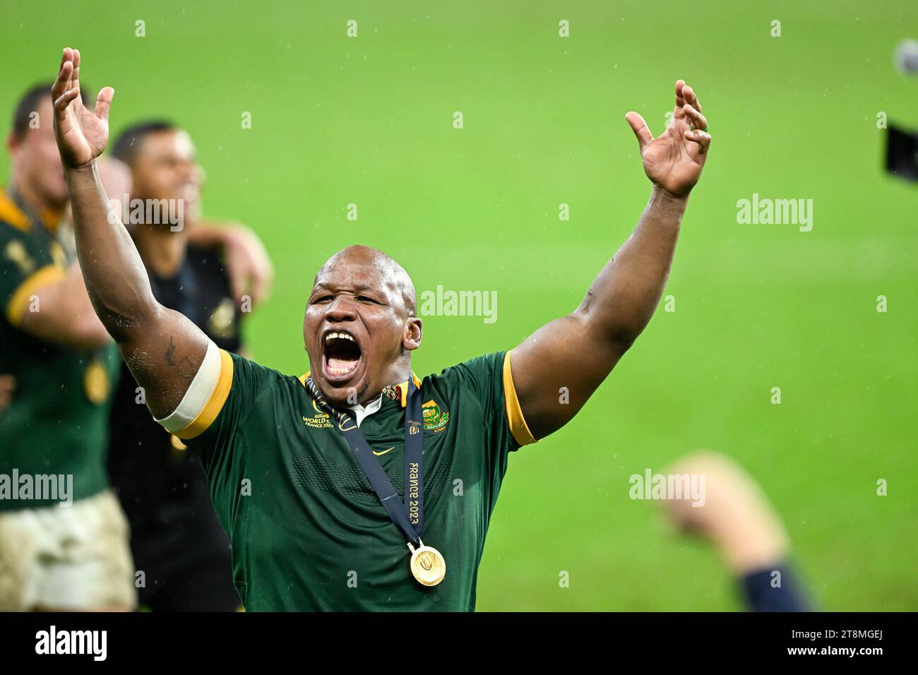 Mbongeni Bongi Mbonambi celebrating victory during the Rugby union ...