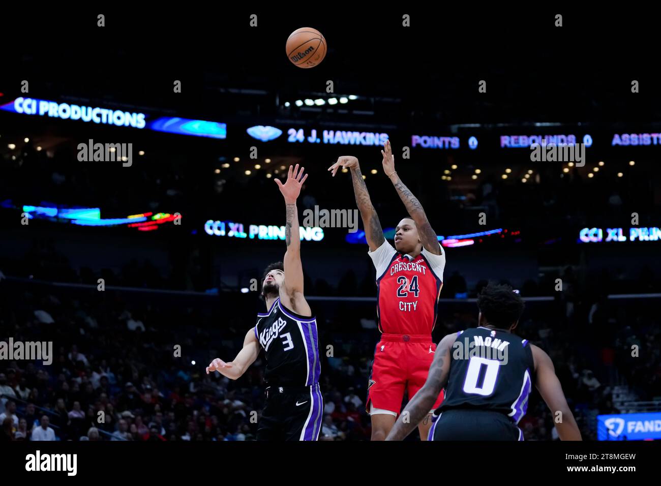 New Orleans Pelicans guard Jordan Hawkins (24) shoots over Sacramento ...