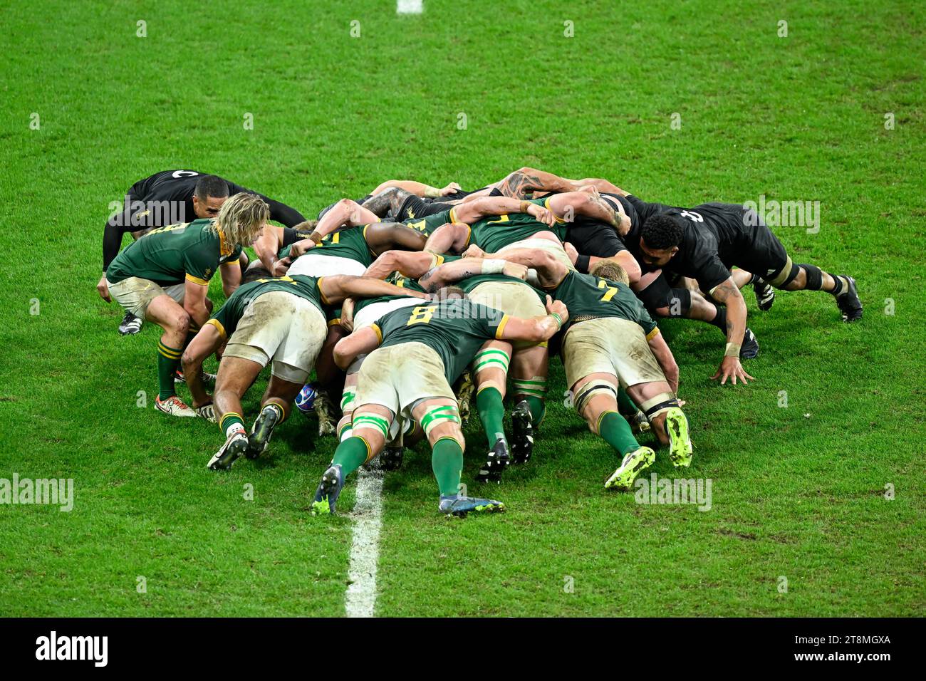 Illustration picture show a scrum with Aaron Smith and Faf de Klerk ...