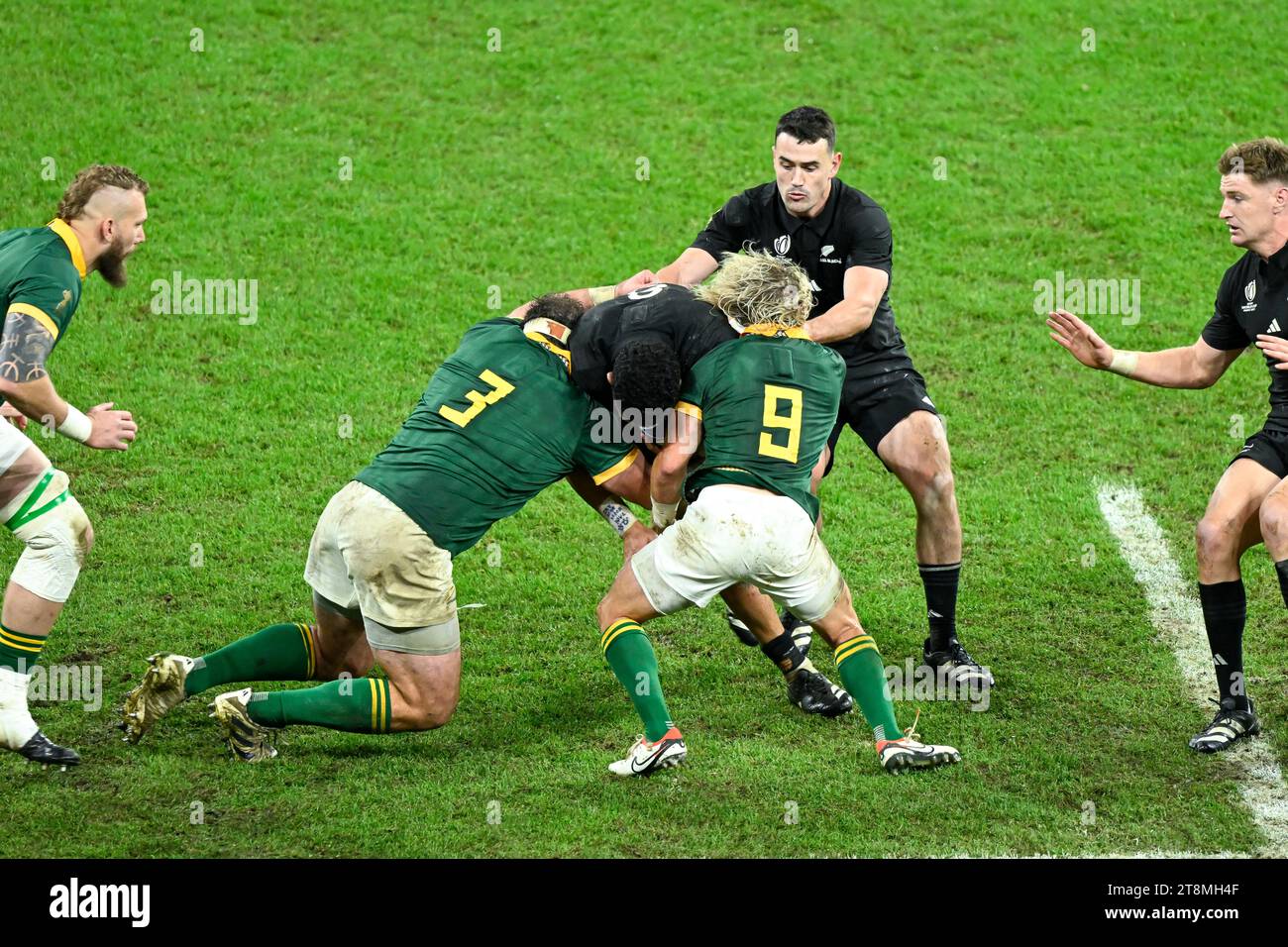 Faf de Klerk and Will Jordan during the Rugby union World Cup XV RWC final match South Africa ...