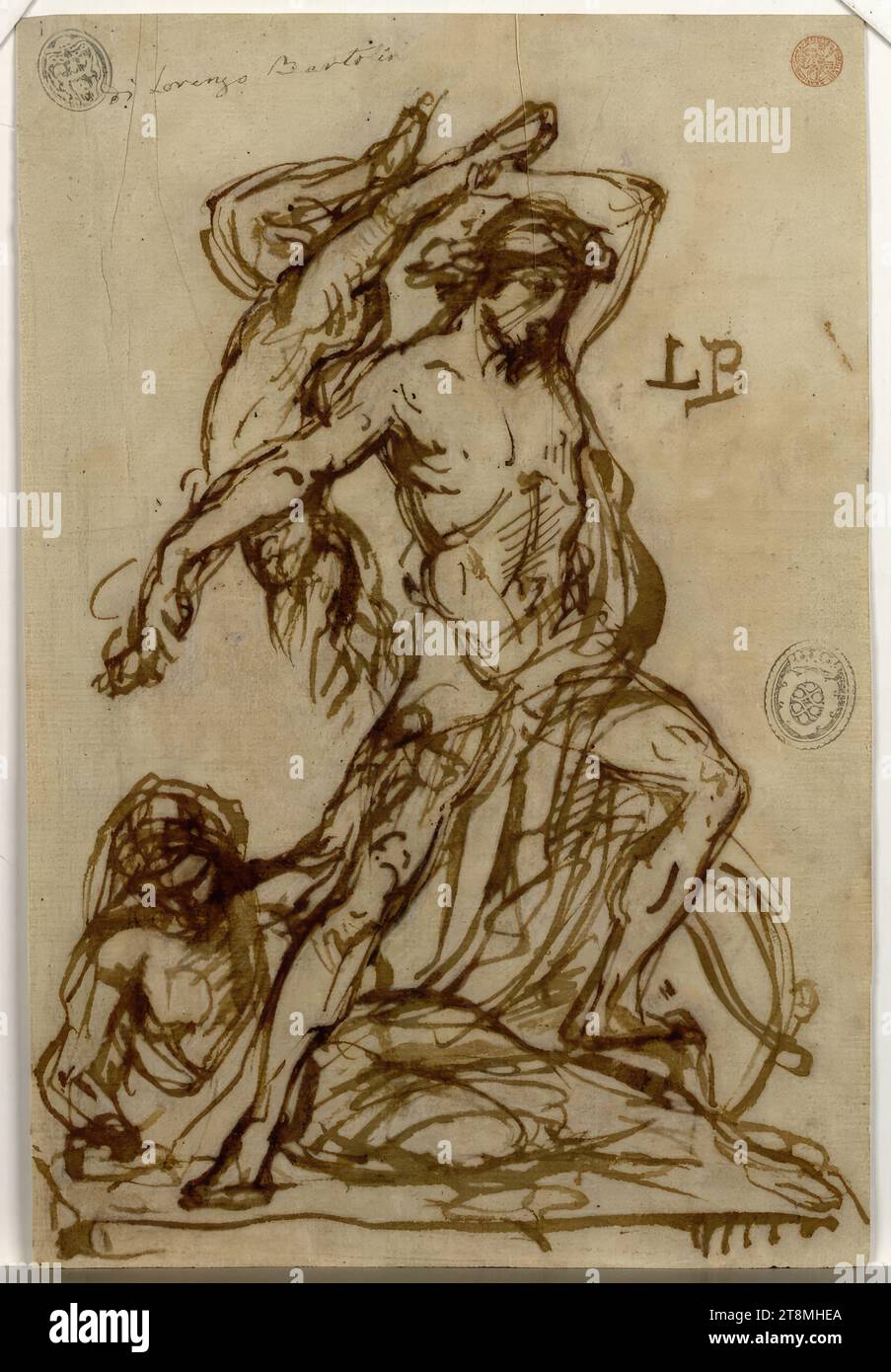 Astyanax is thrown from the walls of Troy, anonymous, drawing, pen and ...