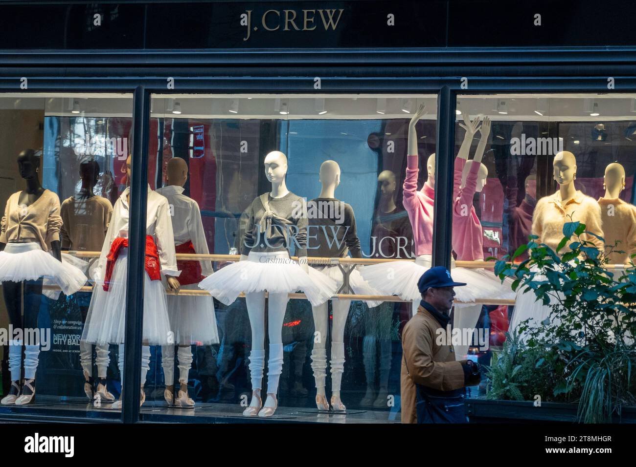 A festive holiday window, features ballerina mannequins at J.Crew in ...