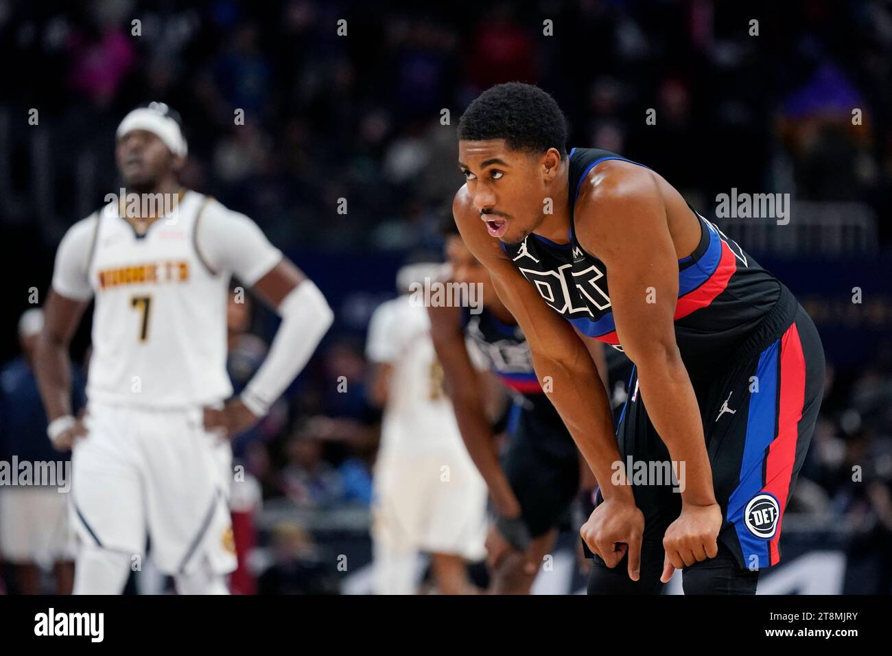 Detroit Pistons guard Jaden Ivey takes a breather during the closing ...