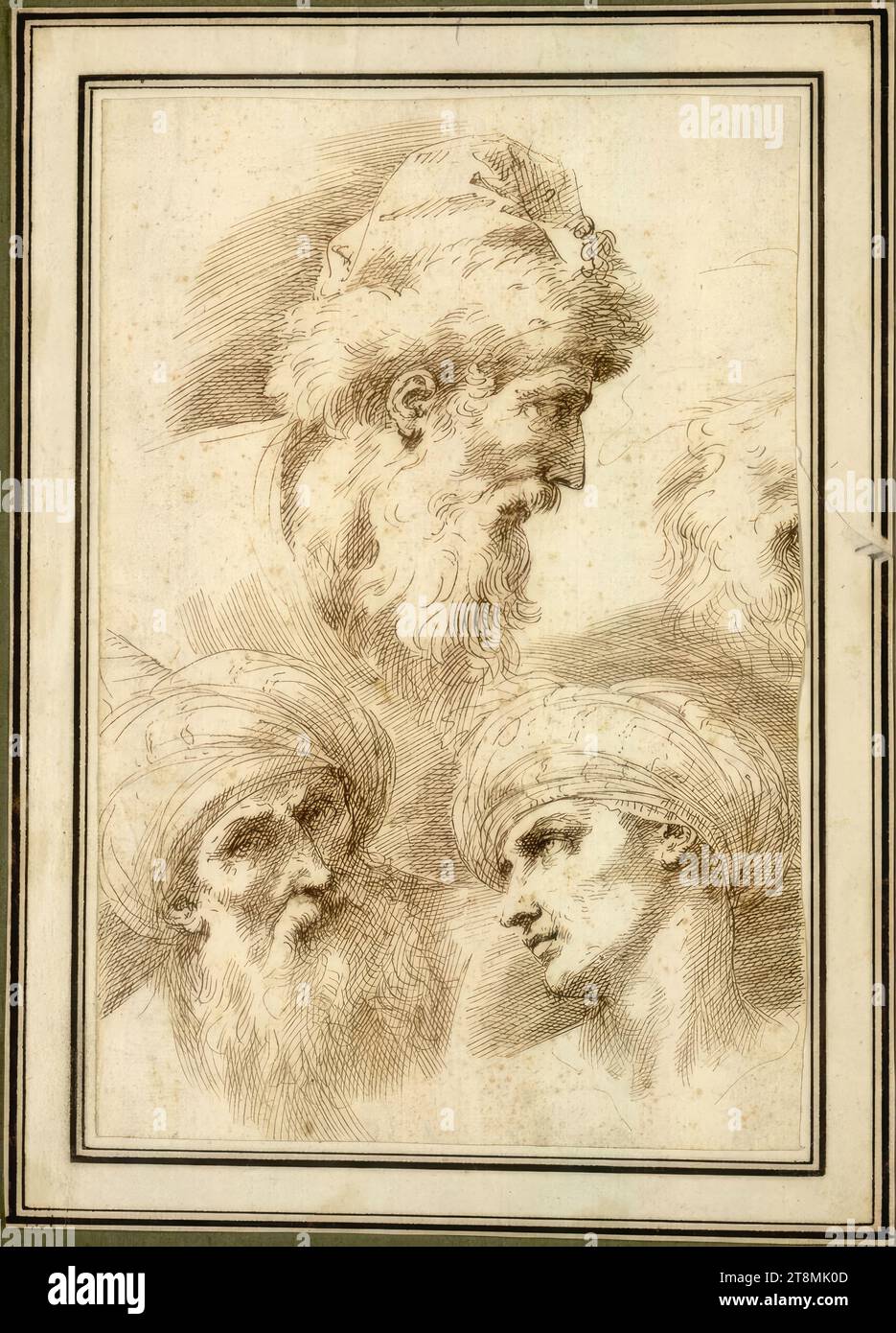 Three Male Heads, 1734-1802, Drawing, pen and brown ink Stock Photo - Alamy