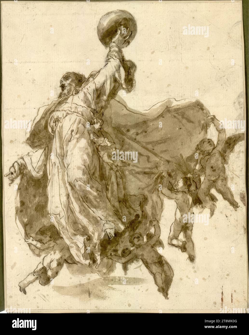 God the Father in a cloud of angels, around 1750, drawing, pen and grey ...