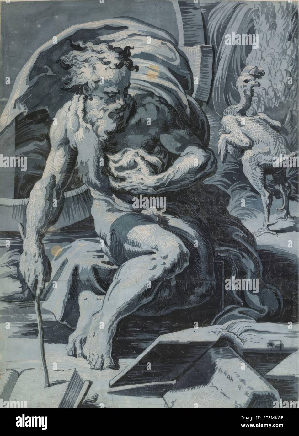 Diogenes, Anonymous, 16th century ?, Drawing, blue and black brush ...