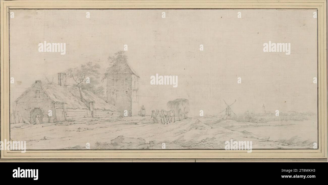 Bringing the harvest into a peasant barn next to a tower-like building ...