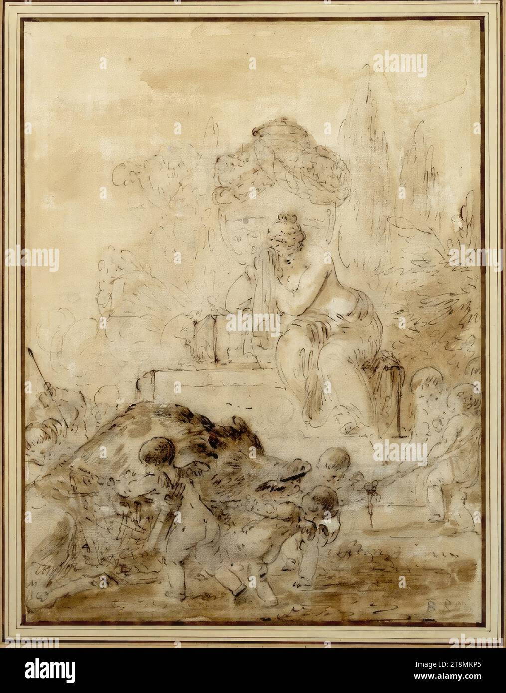 Venus mourns the death of Adonis while Cupids drag the boar caught in ...