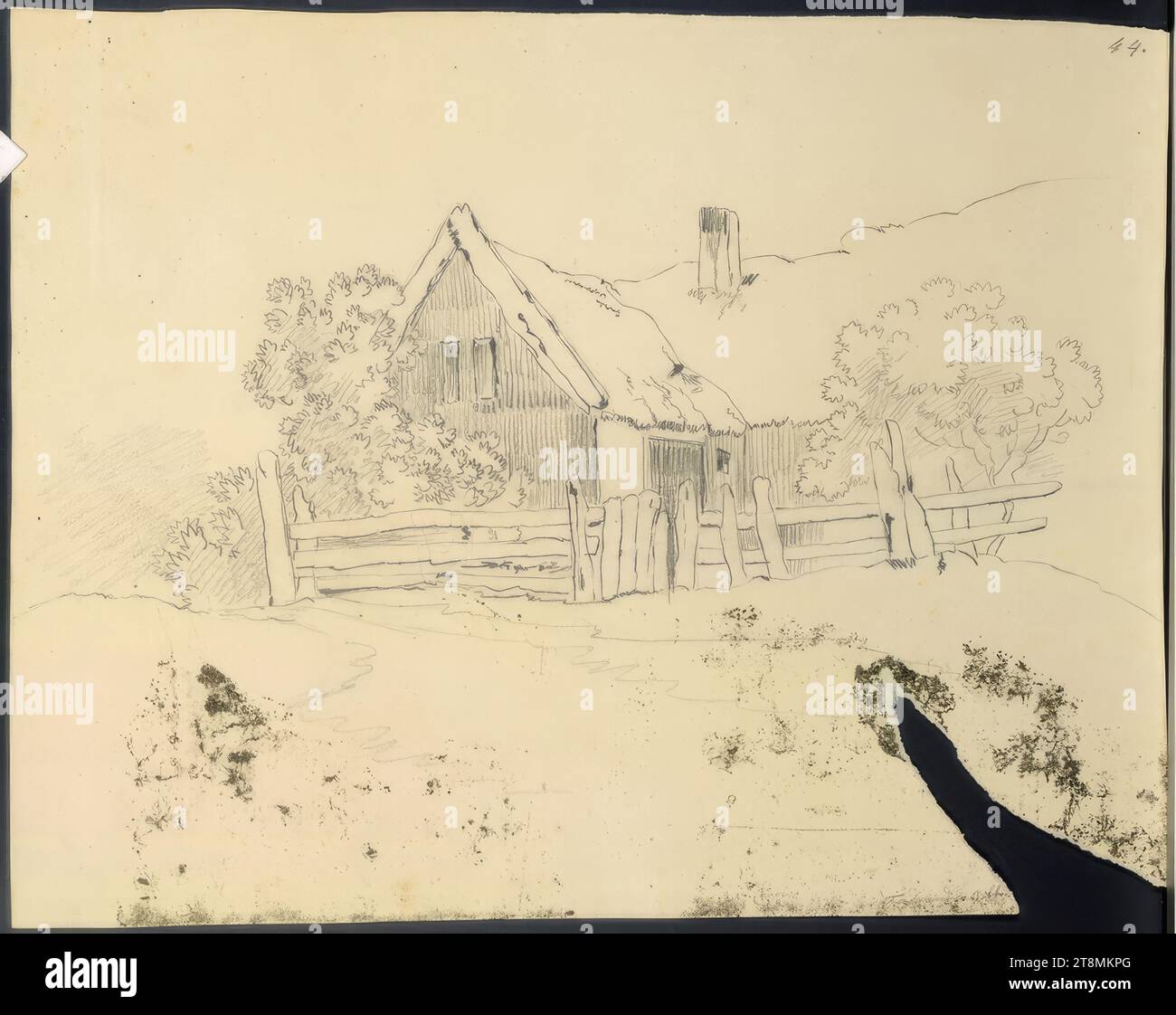 Farmstead with fence, Ferdinand von Bourbon, around 1836, drawing ...