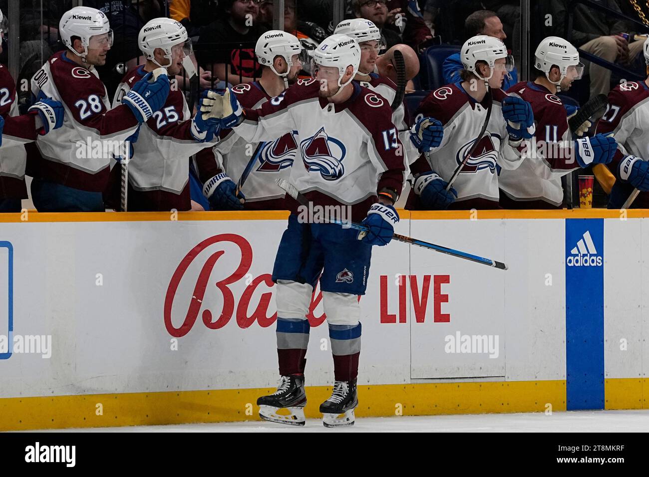 Colorado Avalanche right wing Valeri Nichushkin (13) celebrates a goal ...