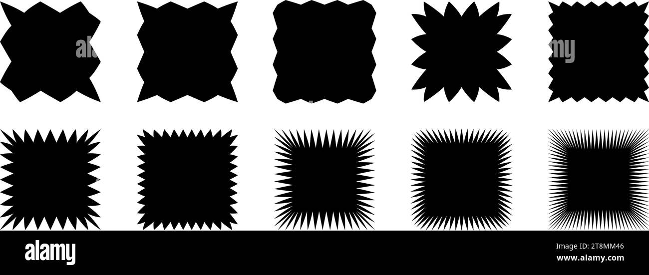 Zig Zag Edge Squared Shape Collection Jagged Square Elements Set Black Graphic Design Element