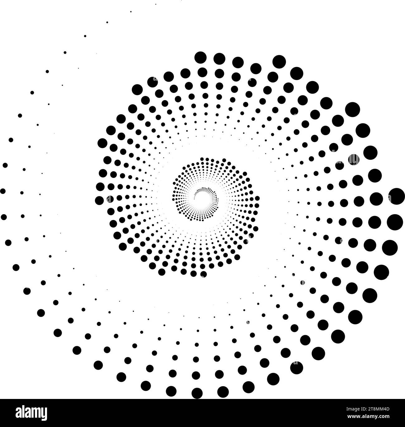Dotted spiral lines element. Radial spinning halftone texture. Circle ...
