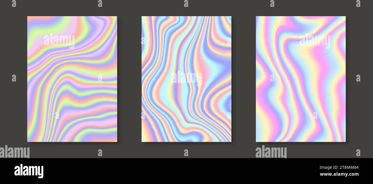 Holographic backgrounds set. Rainbow fluid gradient wallpaper ...